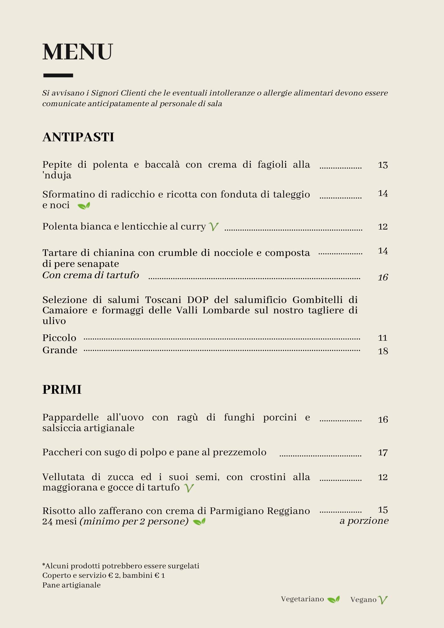 Menu da Spazio Caroli12 ristorante, Milano