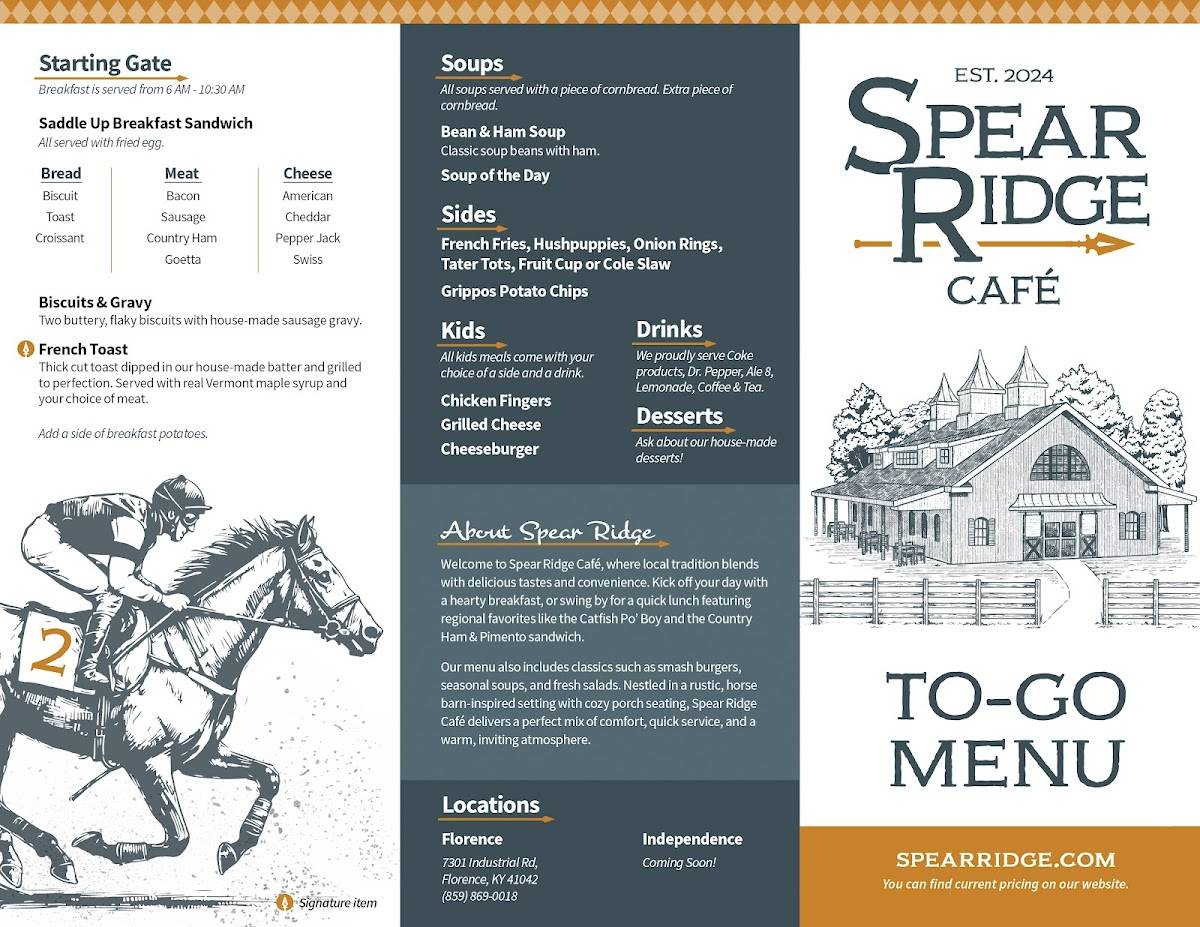 Menu at Spear Ridge Café restaurant, Florence