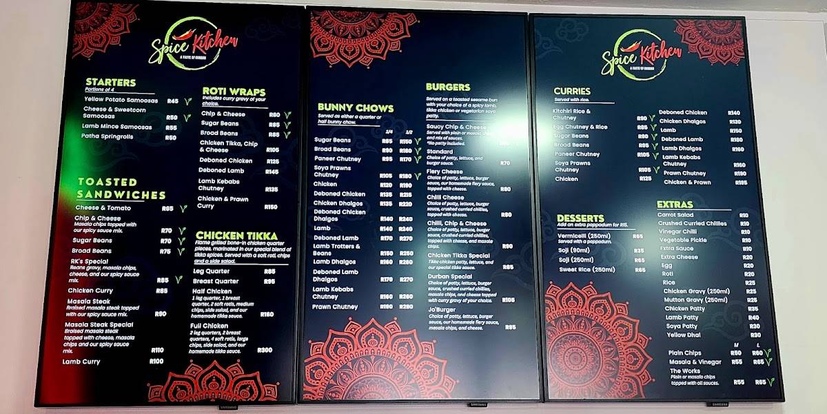 Menu at Spice Kitchen restaurant, Sandton