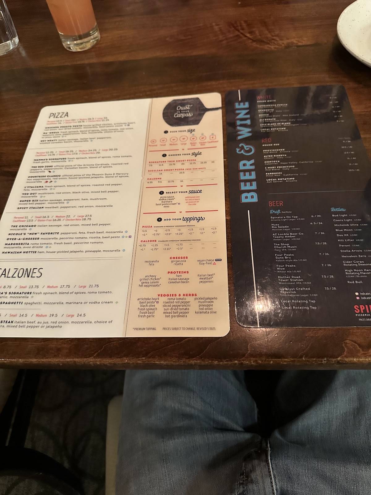 Menu at Spinato's Pizzeria and Family Kitchen, Phoenix, N 7th St