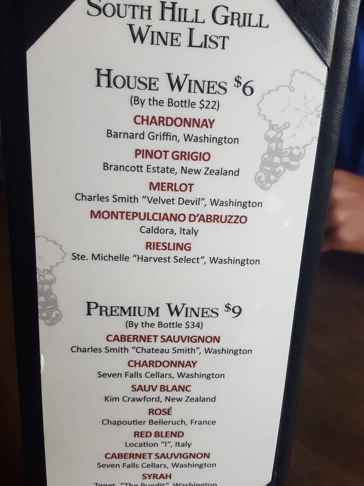 Menu at South Hill Grill restaurant, Spokane, E 57th Ave