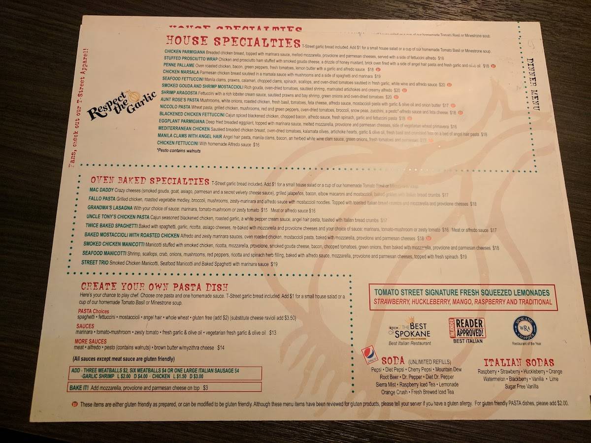 Carta del restaurante Tomato Street River Park Square, Spokane, 808 W ...