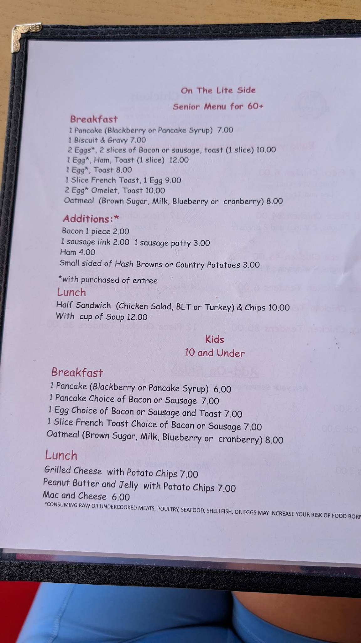 Menu at Spoons restaurant, Sisters