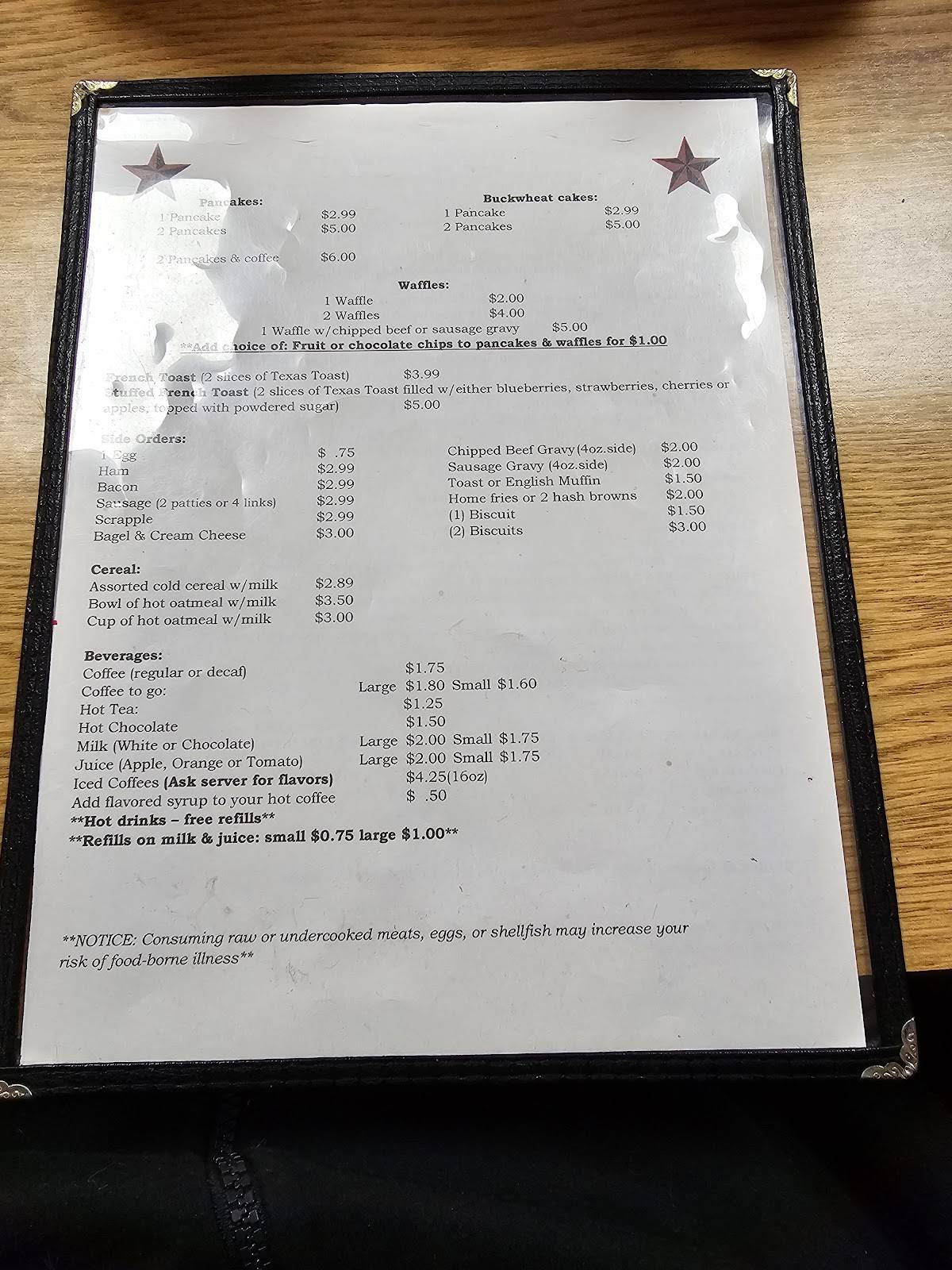 Menu at Spring Creek Diner restaurant, Three Springs, Hudson St