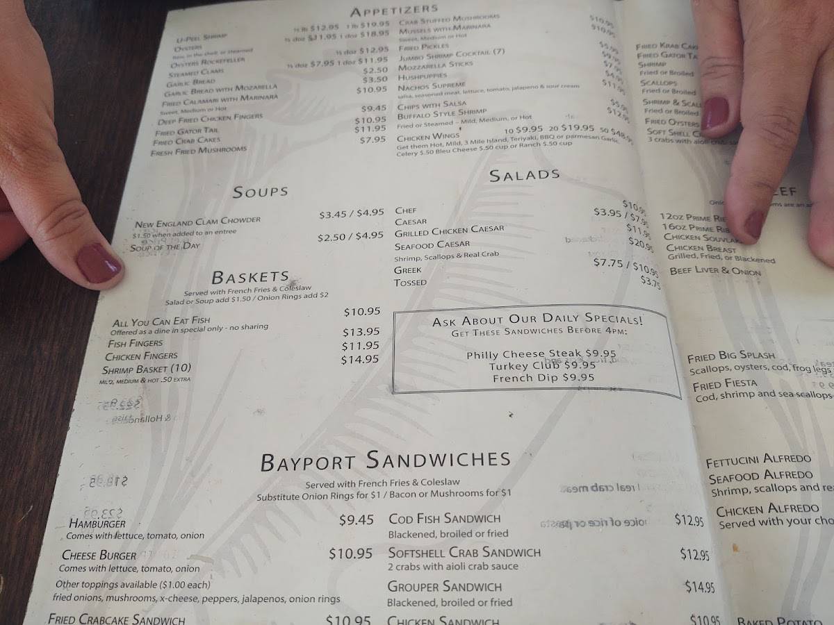 Menu at Bayport Inn pub & bar, Bayport, Cortez Blvd