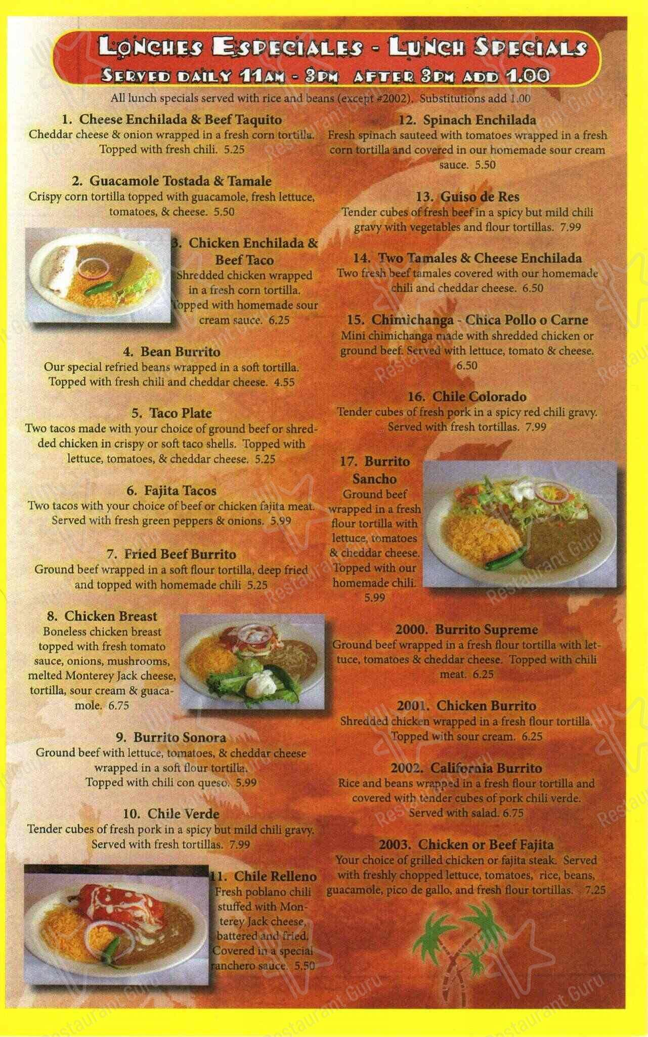 Menu at Las Palmas restaurant, Springdale, E Henri De Tonti Blvd
