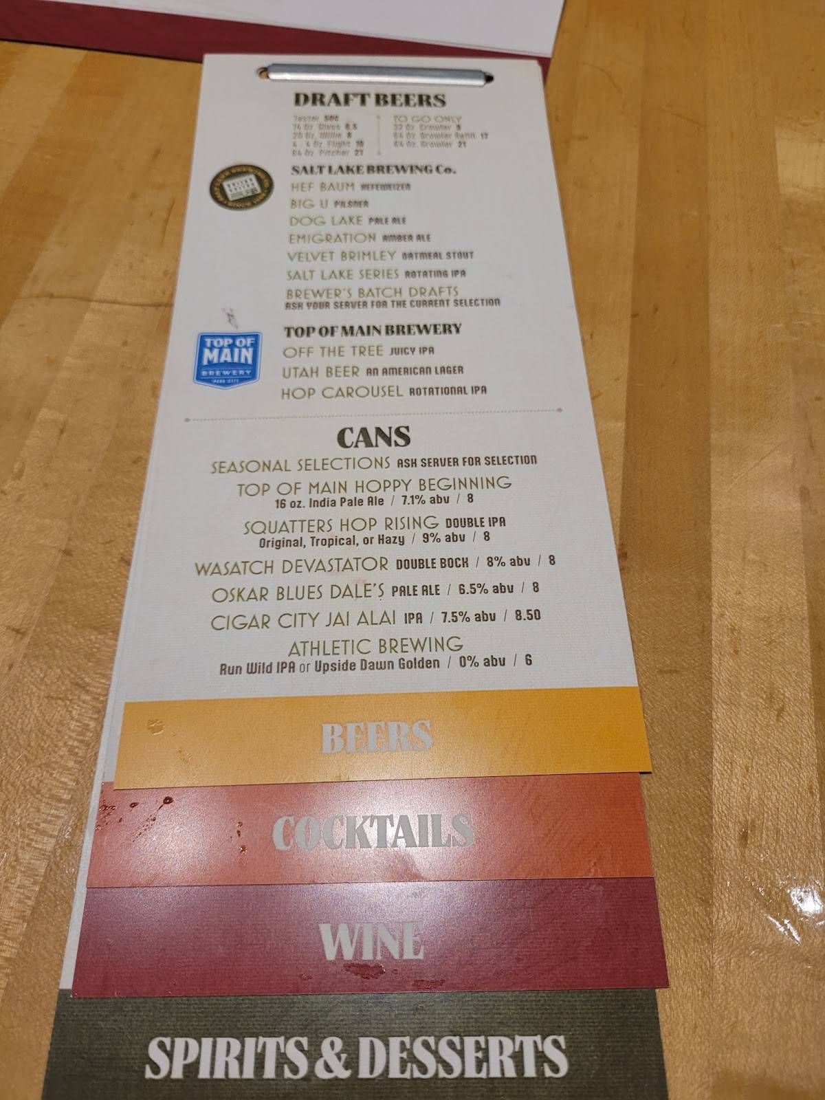 Menu at Squatters Pub Brewery, Salt Lake City, 147 W Broadway