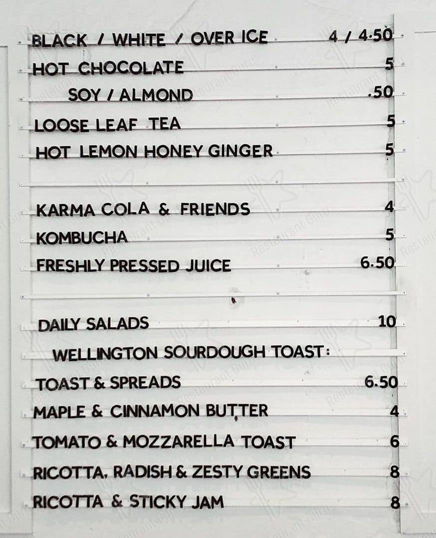 Menu at Squirrel NZ cafe, Wellington