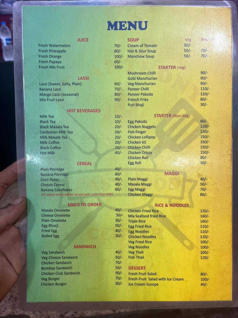 Menu at St.Anthony Fast Food Center, Calangute