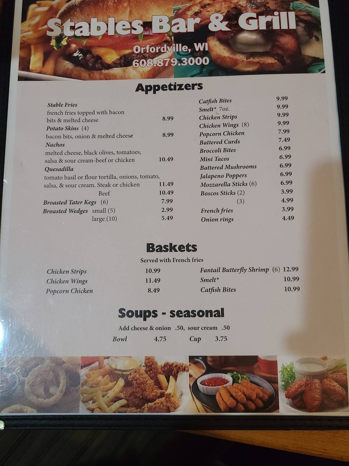 Menu at Stables Bar & Grill, Orfordville