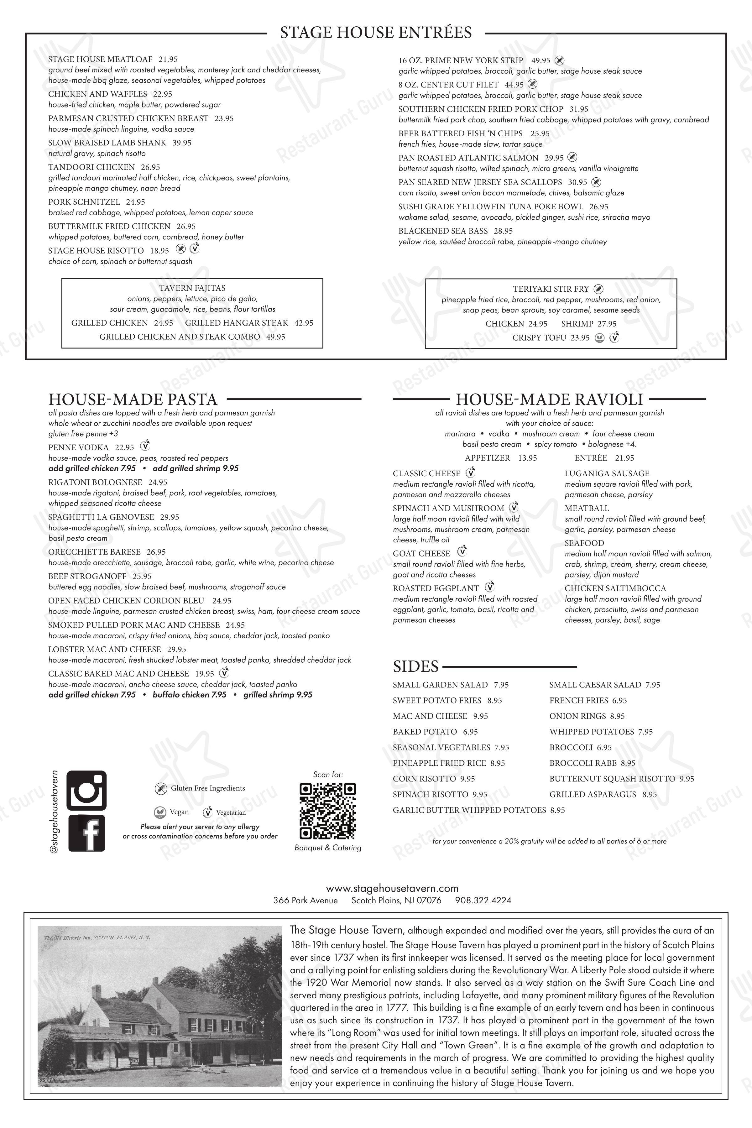 Menu at Stage House Tavern pub & bar, Scotch Plains