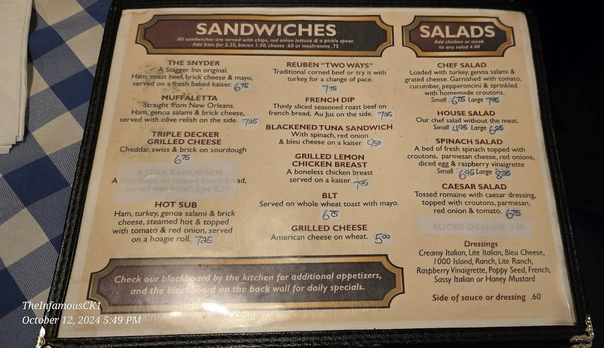 Menu at Stagger Inn pub & bar, Edwardsville