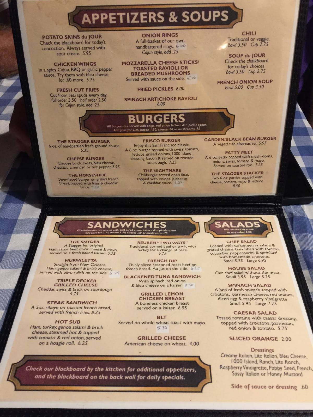 Menu at Stagger Inn pub & bar, Edwardsville