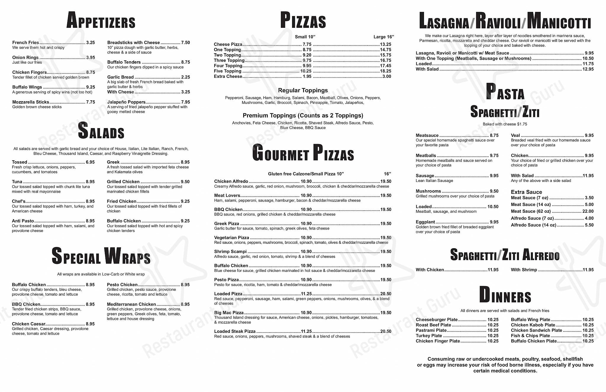 Menu at Standish House of Pizza pizzeria, Standish, 35 Ossipee Trail W