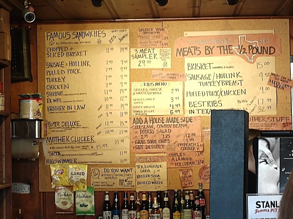 Menu at Stanley's Famous Pit Barbecue, Tyler