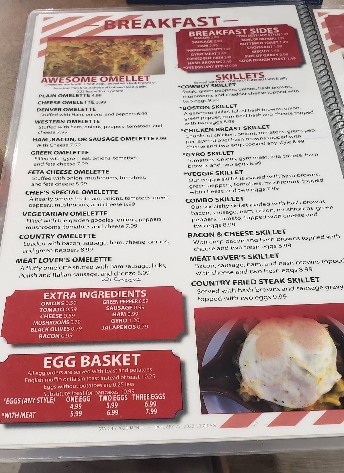 Menu at Star 36 Diner restaurant, Wathena