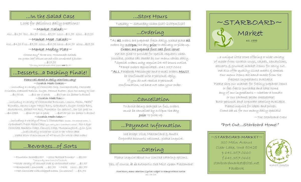 Menu at Starboard Market cafe, Clear Lake