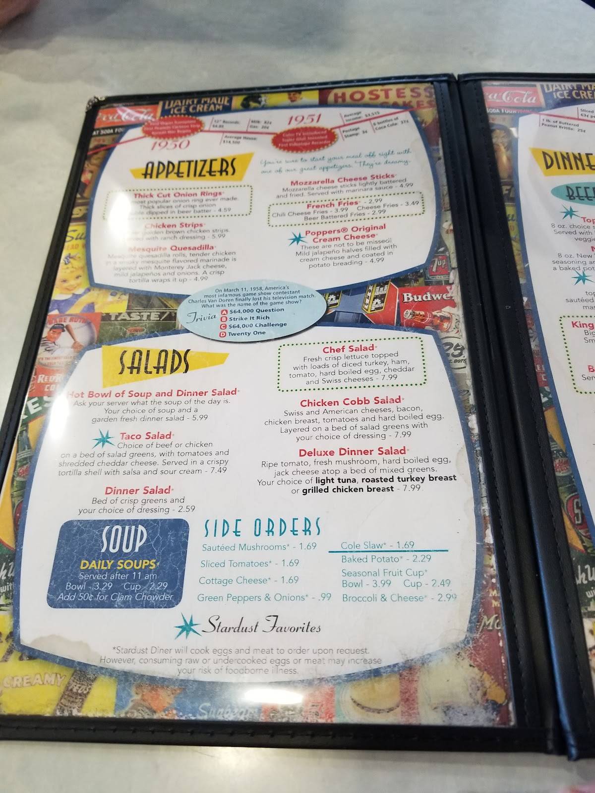 Menu at Stardust Diner cafe, Vancouver