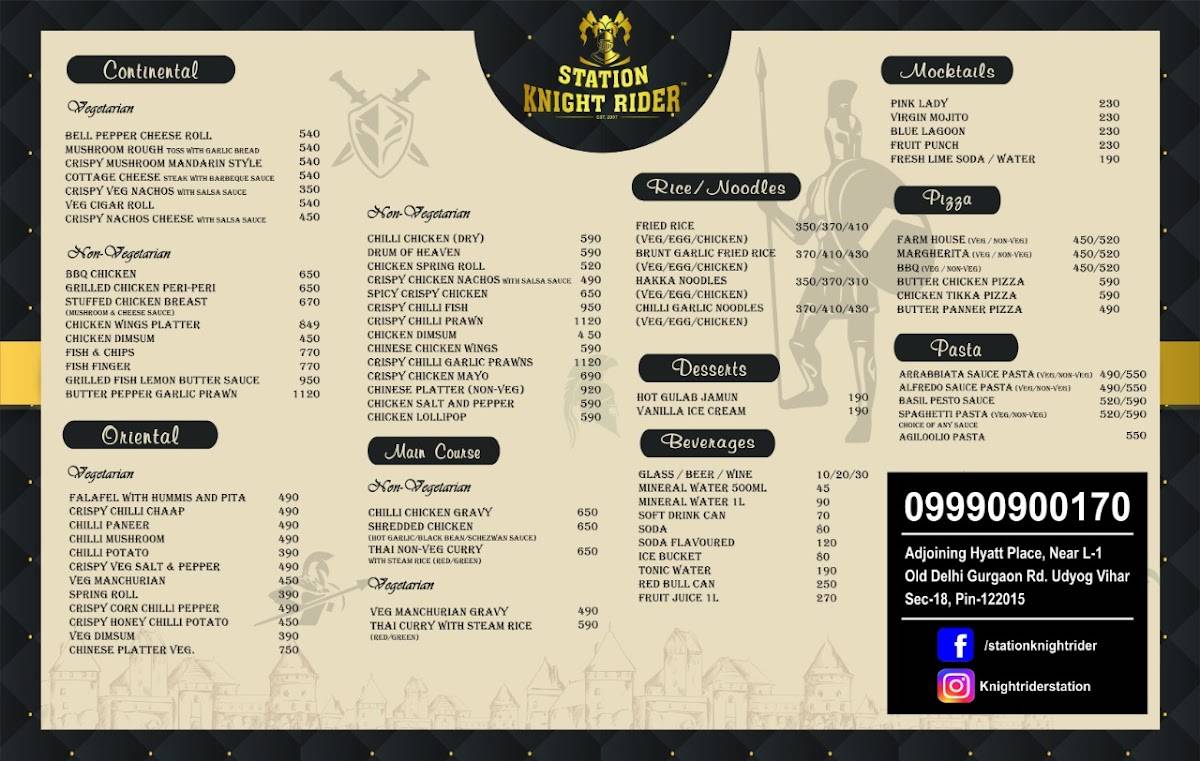 Menu at Station Knight Rider, Gurugram, Old Delhi Gurgaon Rd
