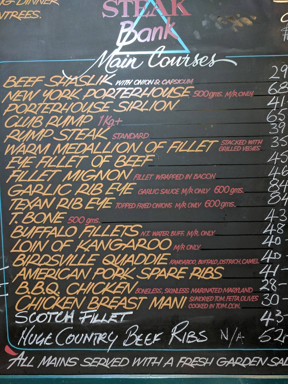 Menu at Steak Bank Charcoal Grill steakhouse, Ormond