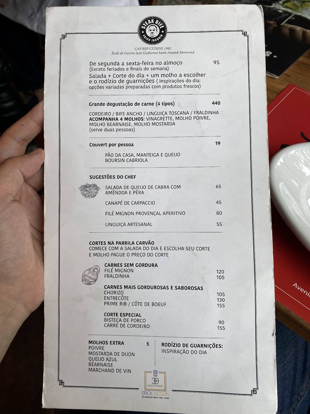 Menu at Steak Bife - Chef Erick Jacquin (Rebouças) steakhouse, São Paulo