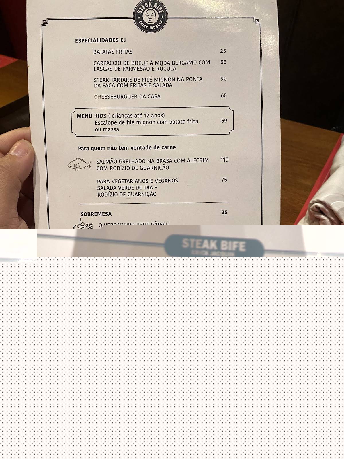 Menu at Steak Bife - Chef Erick Jacquin (Rebouças) steakhouse, São Paulo