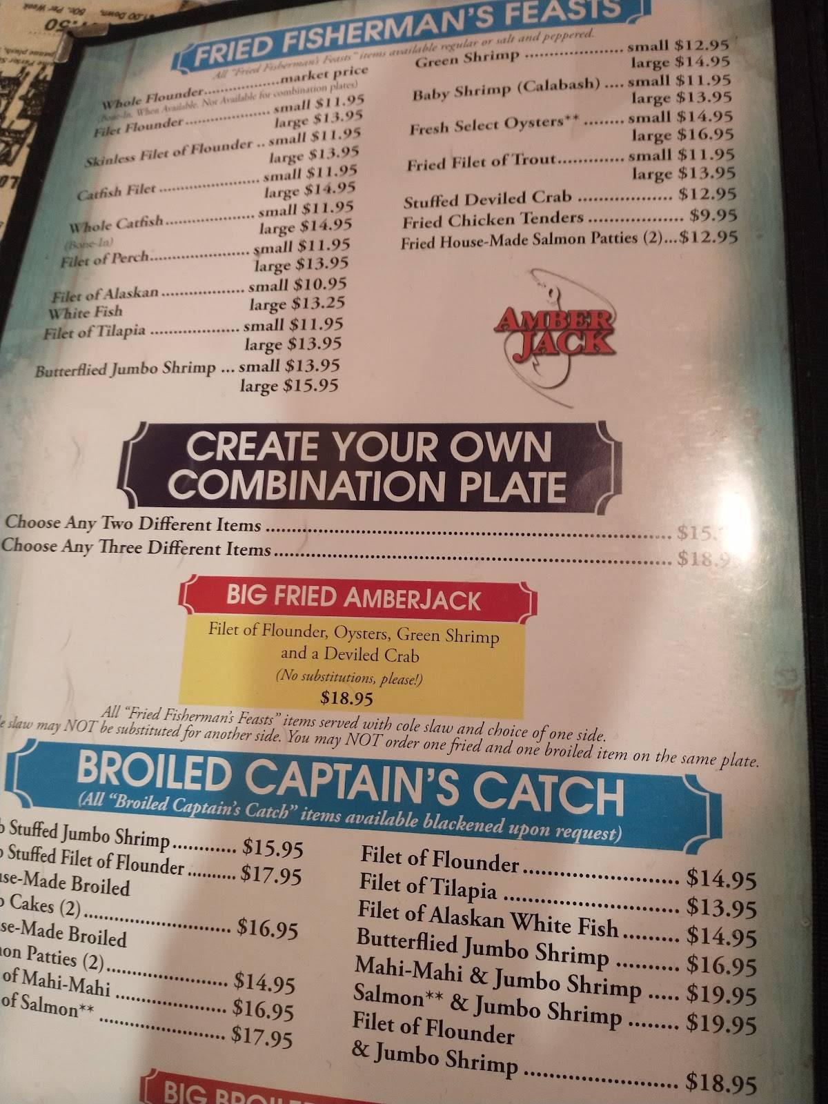 Menu at AmberJack Seafood & Steaks Restaurant, Gastonia