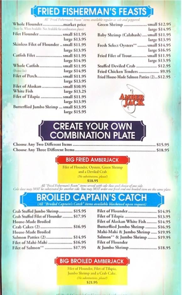 Menu at AmberJack Seafood & Steaks Restaurant, Gastonia