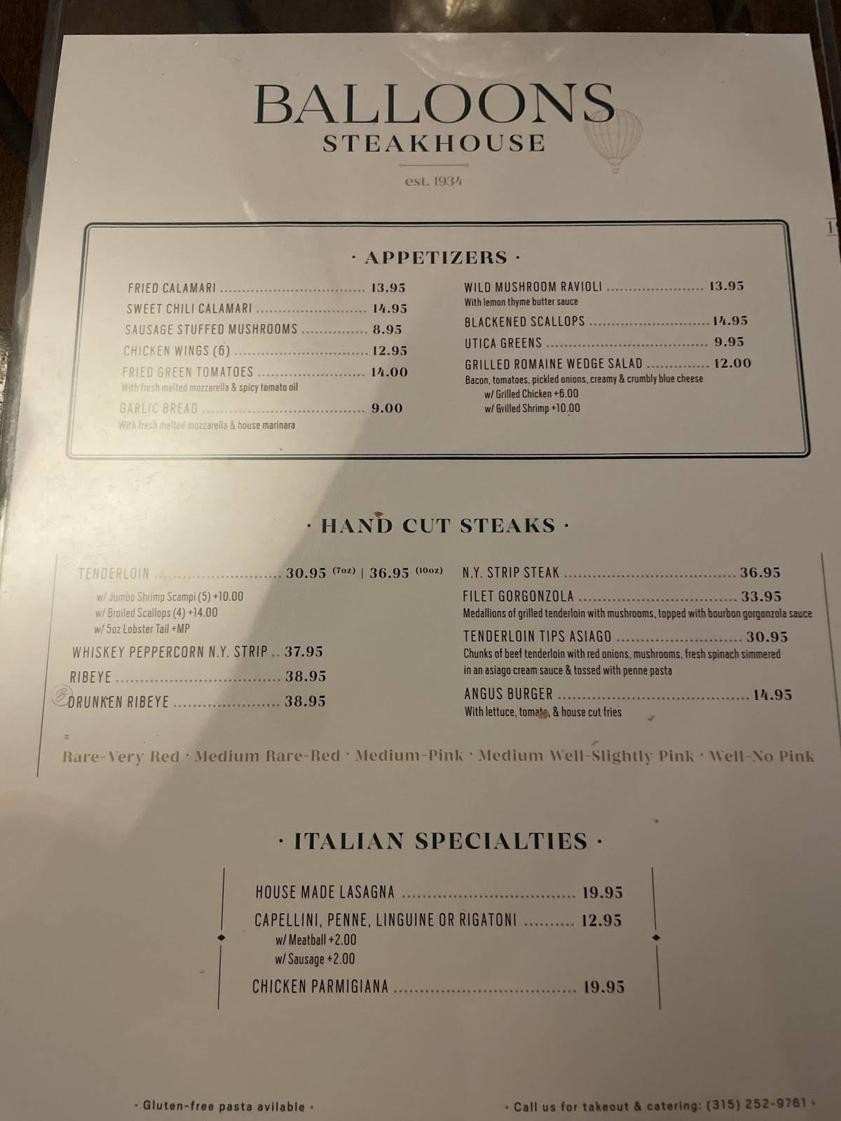 Menu at Balloons Restaurant & Catering, Auburn