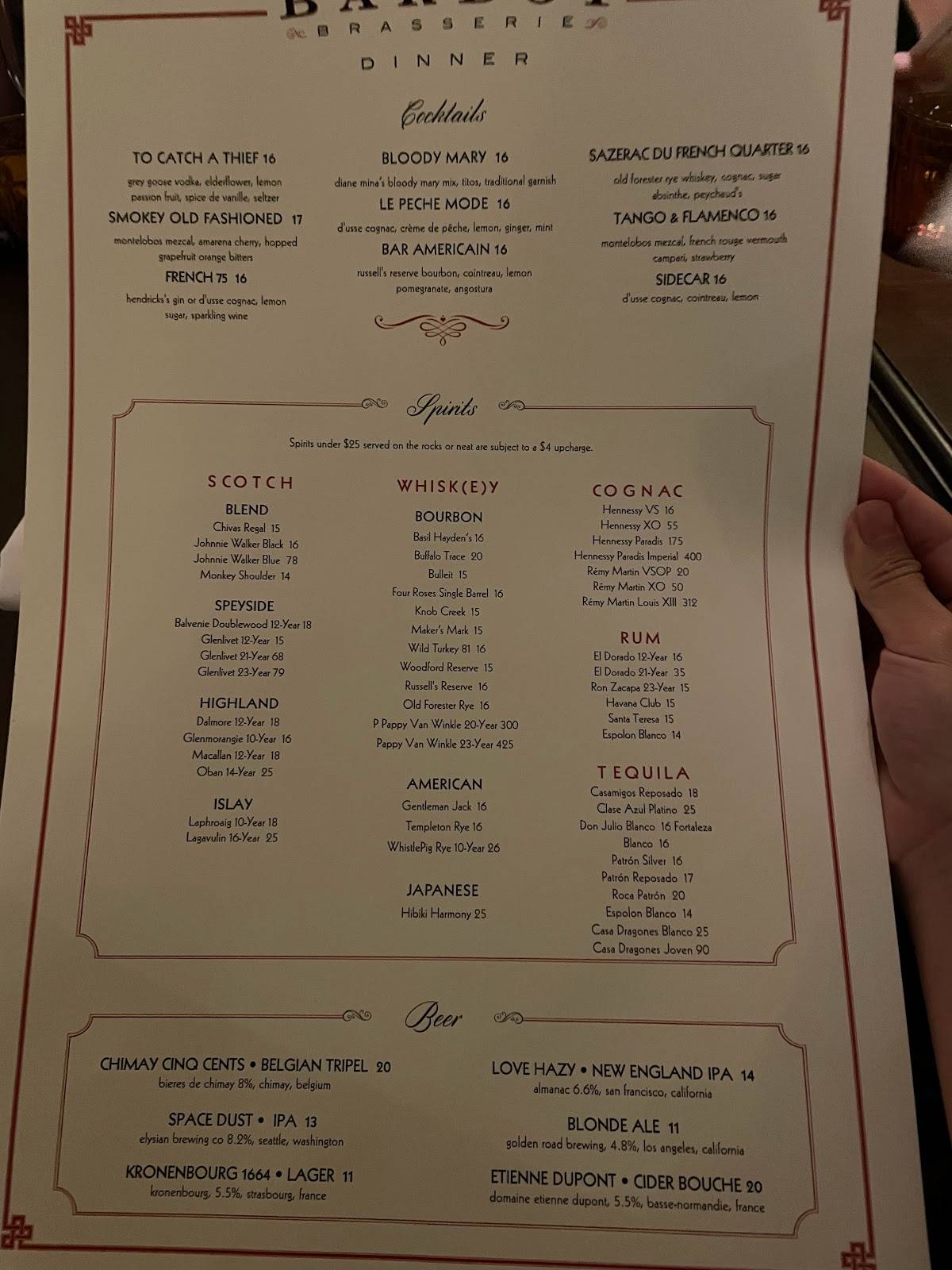 Menu at Bardot Brasserie, Las Vegas, 3730 S Las Vegas Blvd