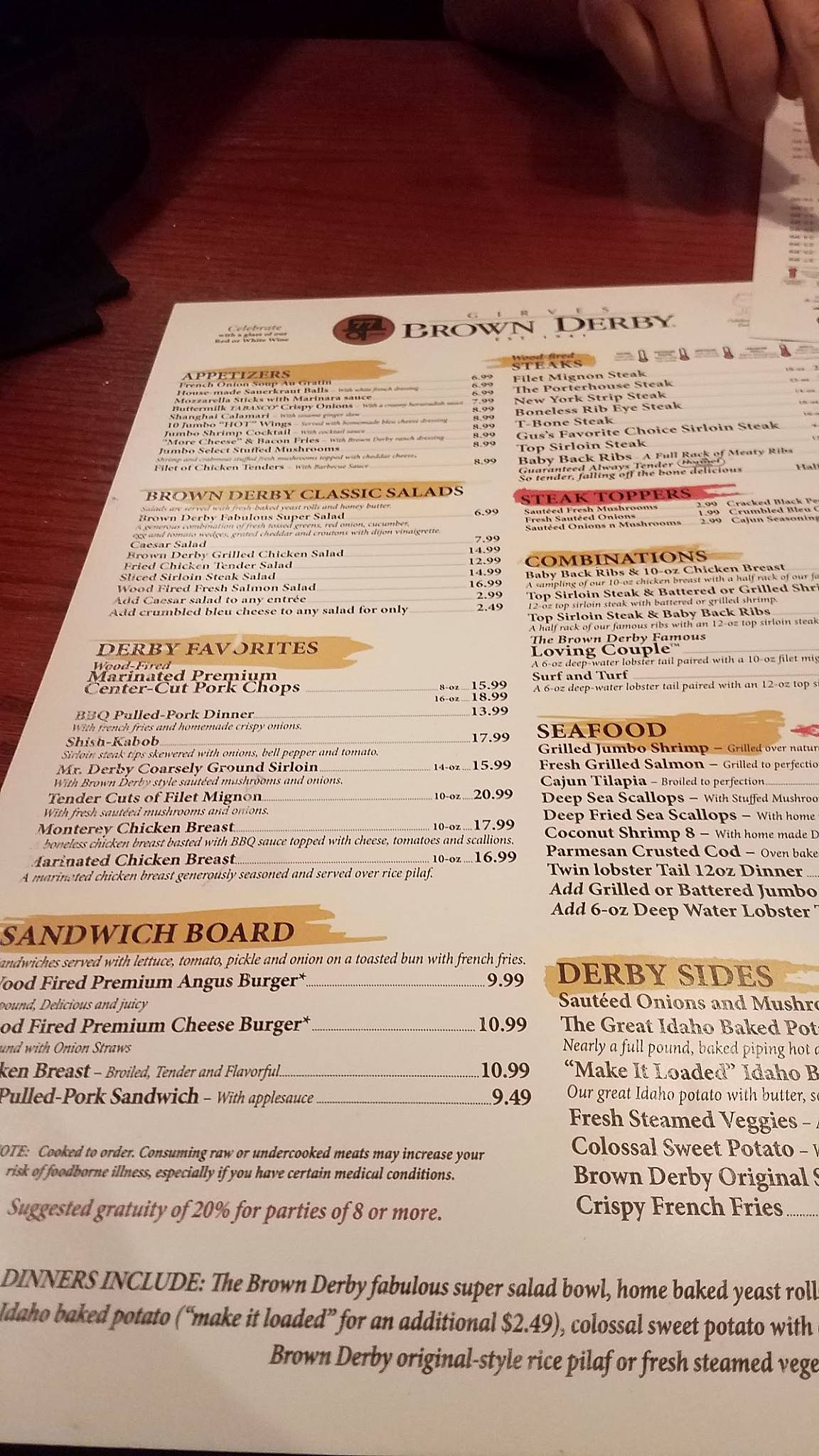 Menu at Brown Derby pub & bar, Middleburg Heights, Bagley Rd