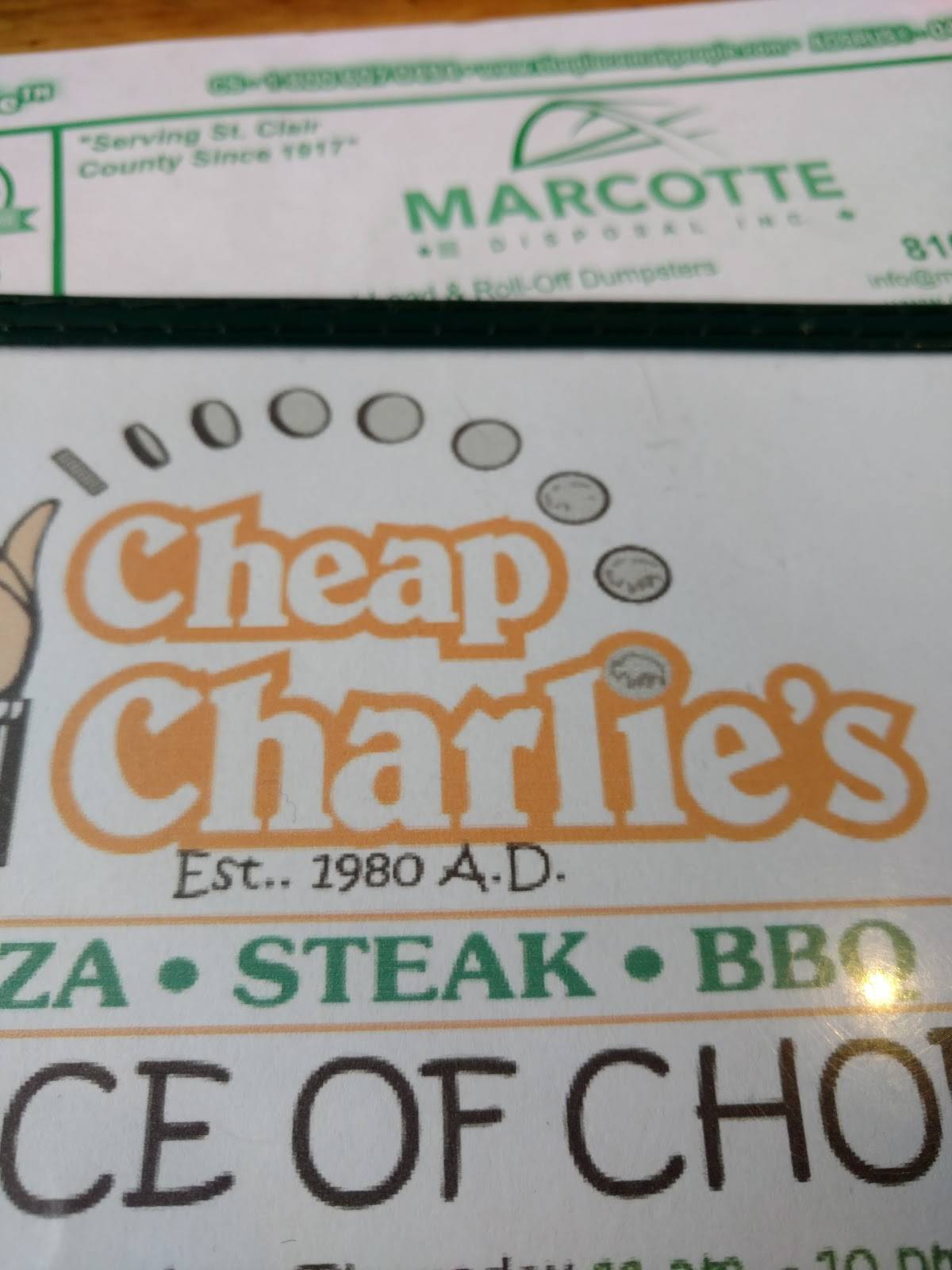 Menu at Cheap Charlie's steakhouse, Fort Gratiot Township
