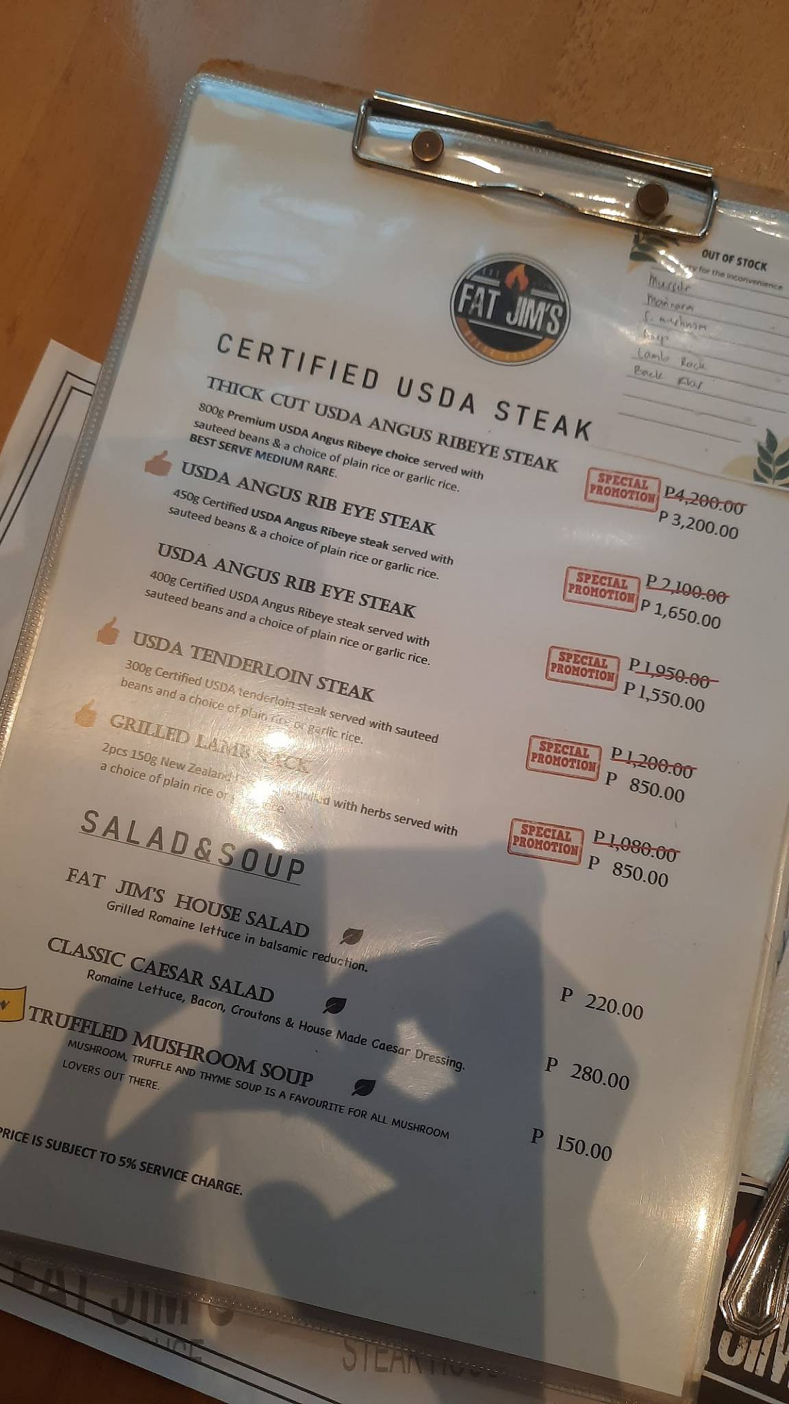 Menu at Fat Jim's Steak House steakhouse, Mandaue City