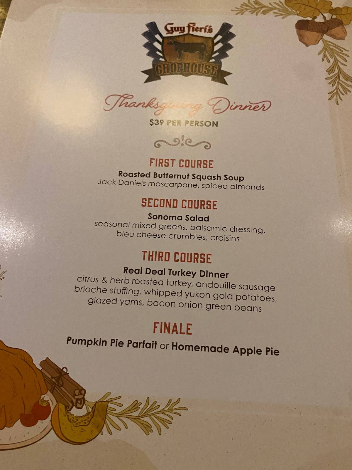 Menu at Guy Fieri's Chophouse steakhouse, Atlantic City, Pacific Ave