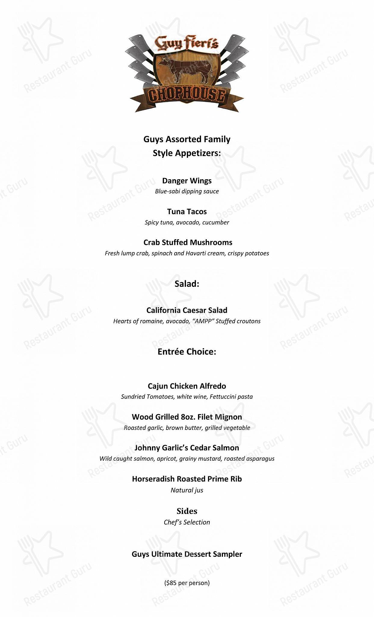 Menu at Guy Fieri's Chophouse steakhouse, Atlantic City, Pacific Ave