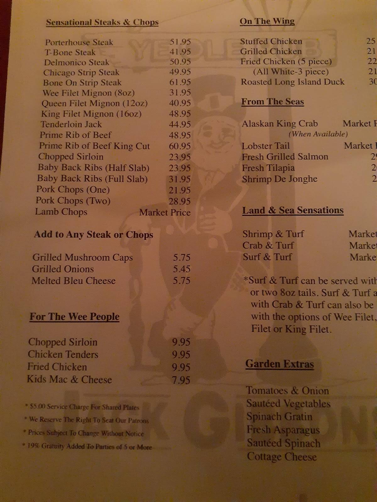 Menu at Jack Gibbons Gardens steakhouse, Oak Forest