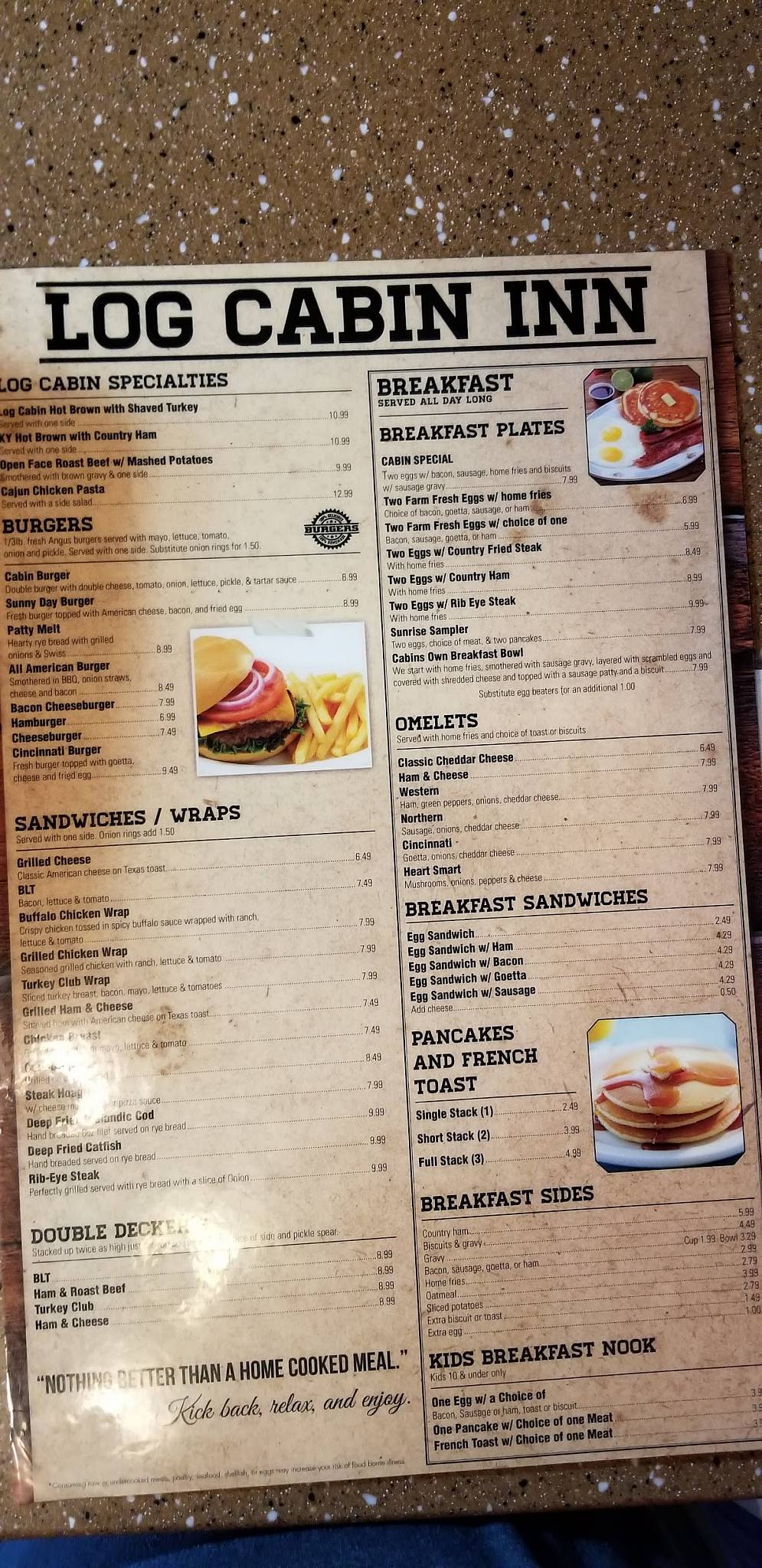 Menu at Log Cabin Inn steakhouse, Covington, 322 Madison Pike