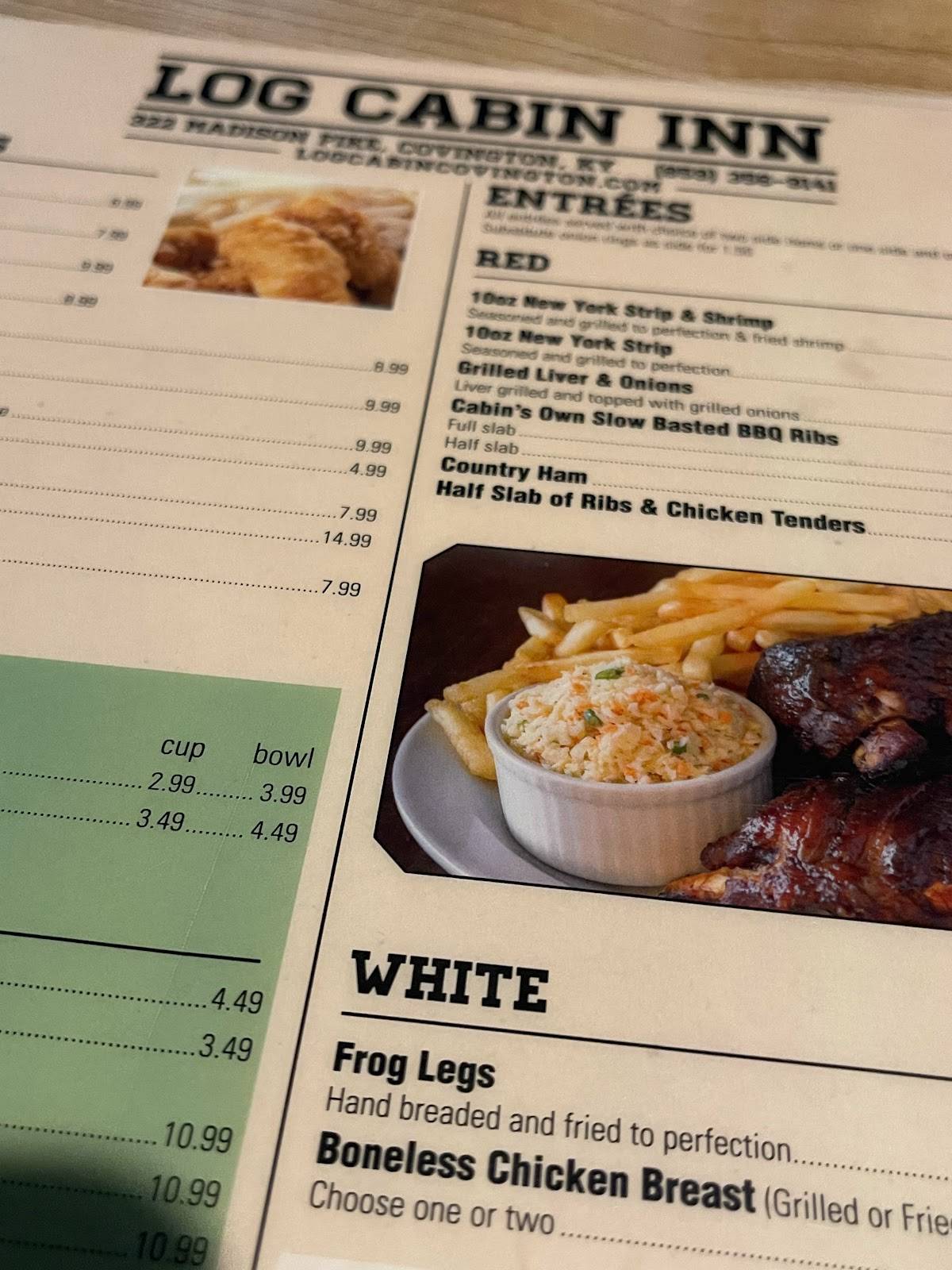 Menu at Log Cabin Inn steakhouse, Covington, 322 Madison Pike