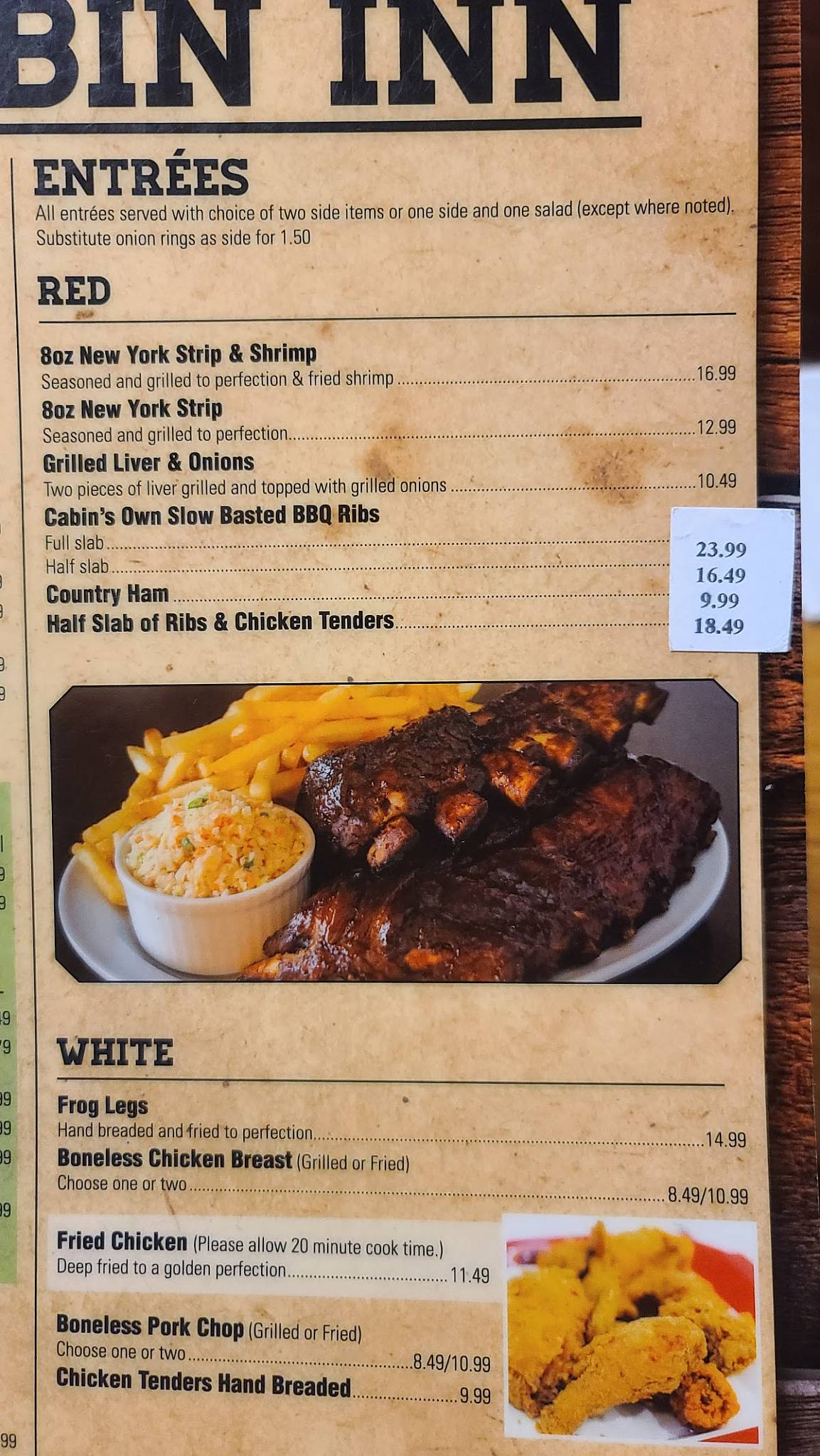 Menu at Log Cabin Inn steakhouse, Covington, 322 Madison Pike