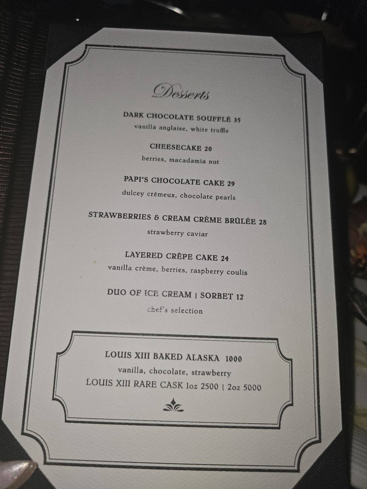 Menu at Papi Steak Las Vegas steakhouse, Las Vegas