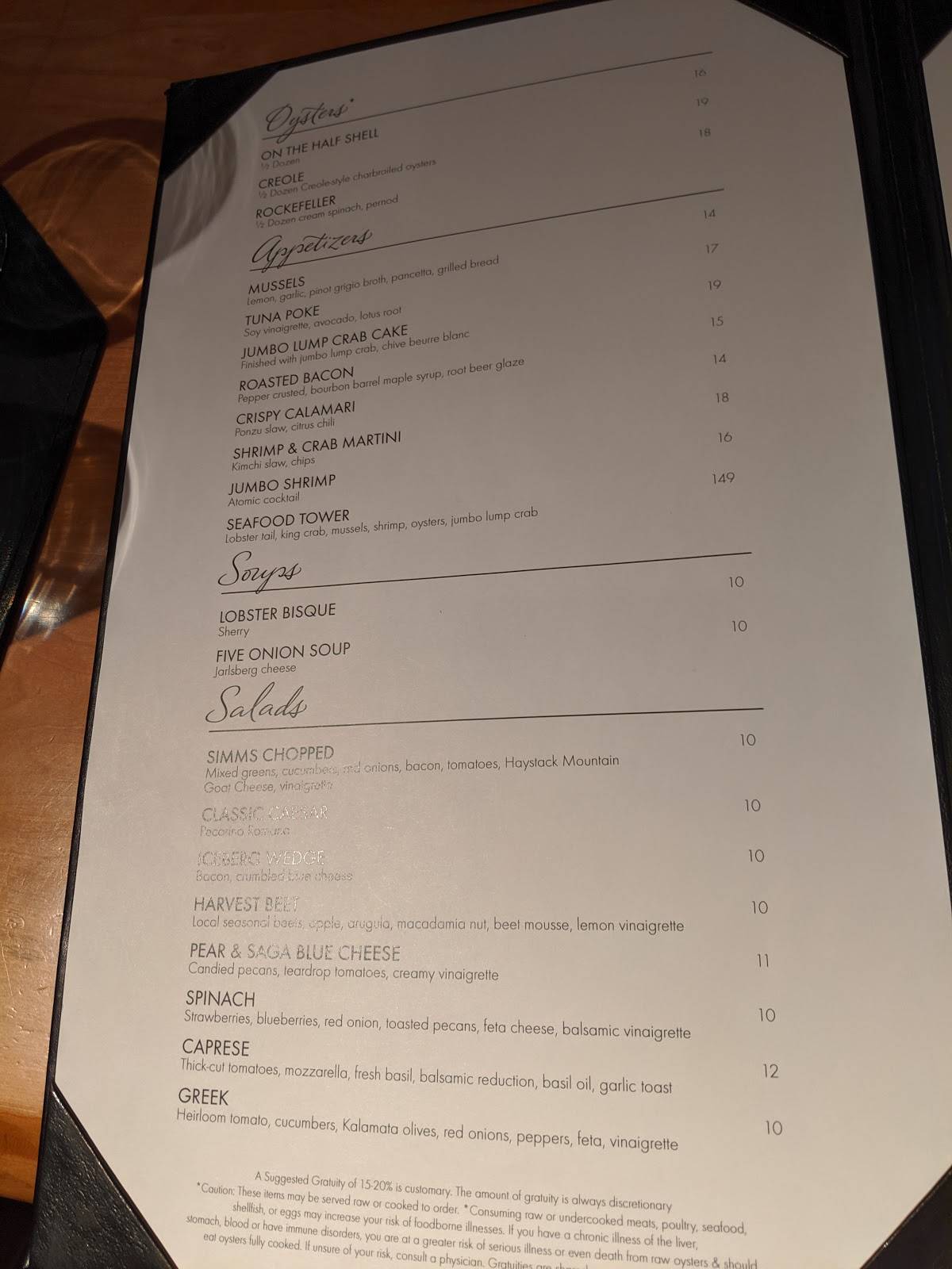 Menu at Simms Steakhouse, Lakewood