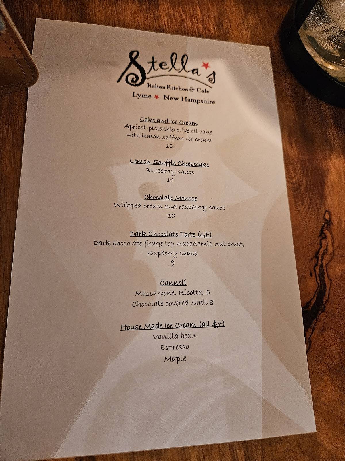 Menu at Stella's Italian Kitchen & Cafe, Lyme