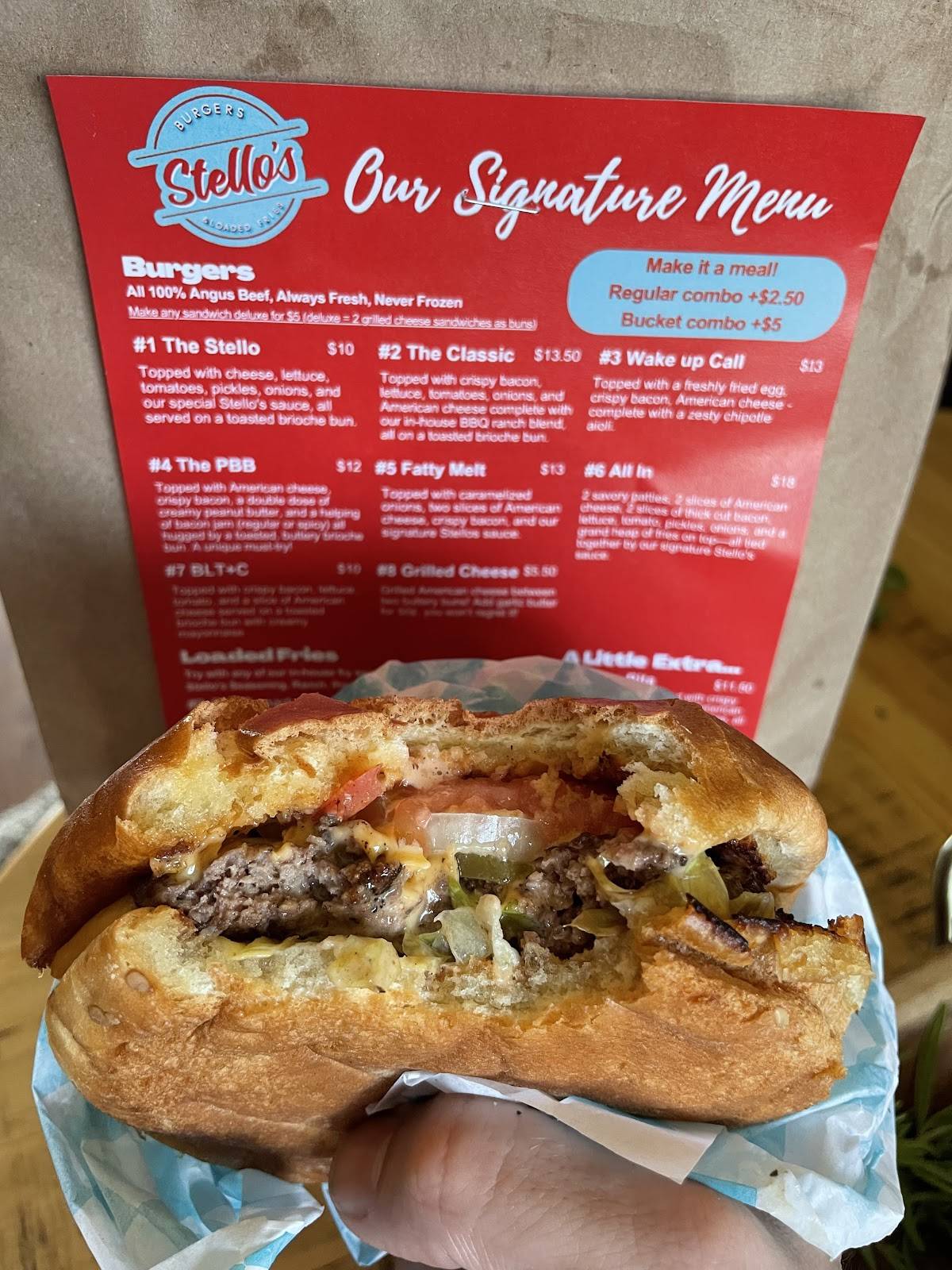 Menu at Stello’s Burgers and Loaded Fries restaurant, Romulus