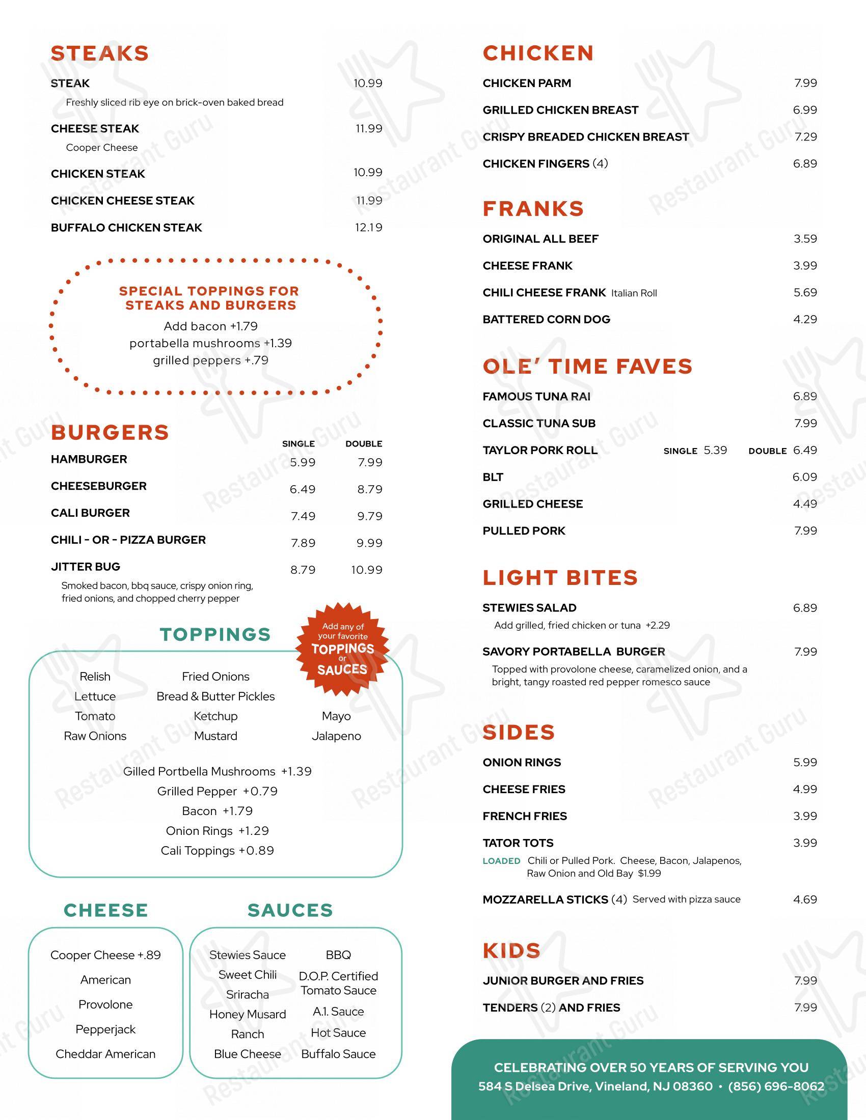 Menu at Stewart's Drive-In restaurant, Vineland
