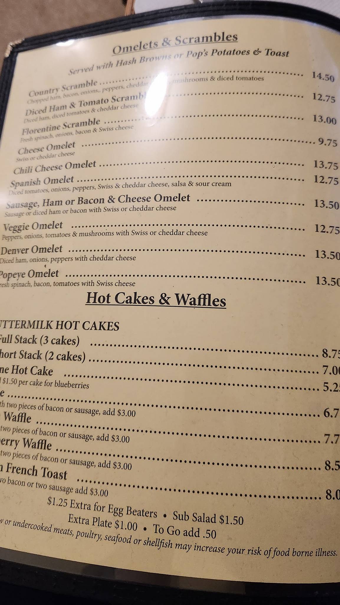 Menu at Stockman's Cafe, Eugene