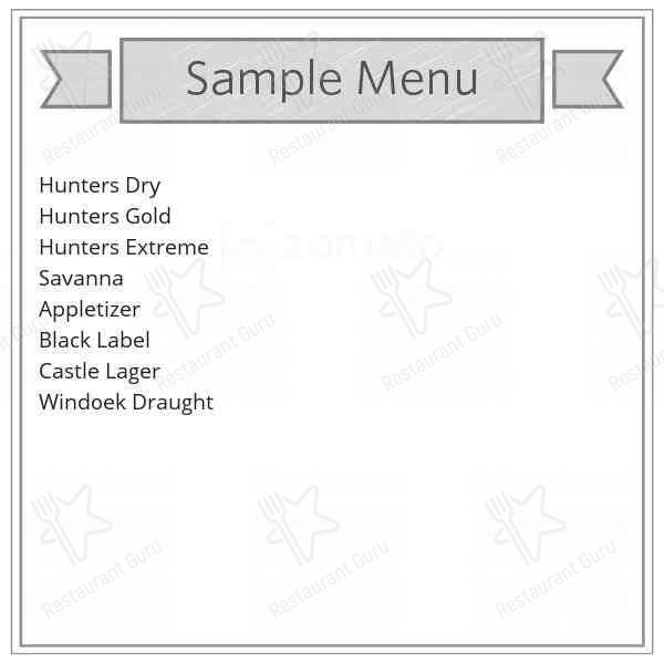 Menu at Zouk Melville club, Johannesburg, Shop 9