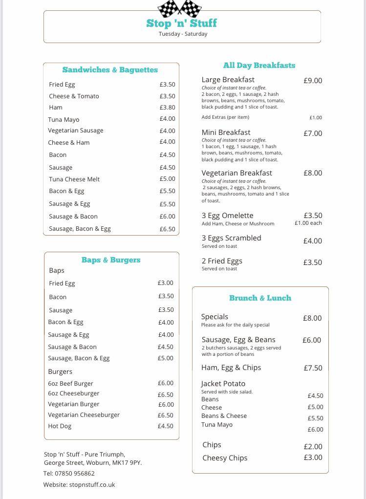 Menu at Emma's Cafe, Woburn