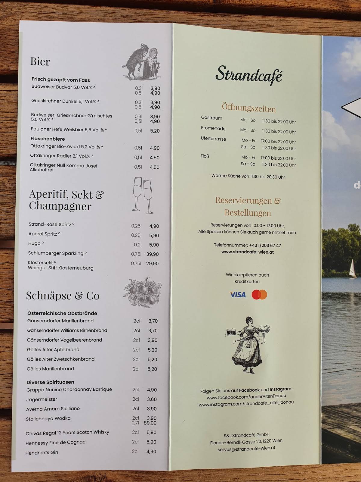 Speisekarte von Strandcafé an der Alten Donau restaurant, Wien, Florian ...