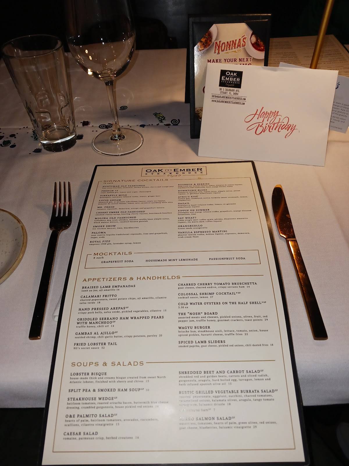 Menu at Oak & Ember Steakhouse, Stuart