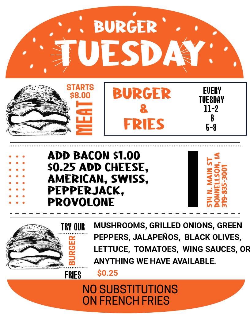 Menu at Stumble Inn pub & bar, Donnellson